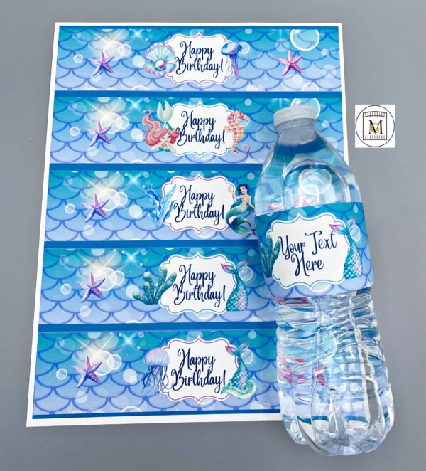 Mermaid Birthday Water Bottle EDITABLE Label · Major Gates