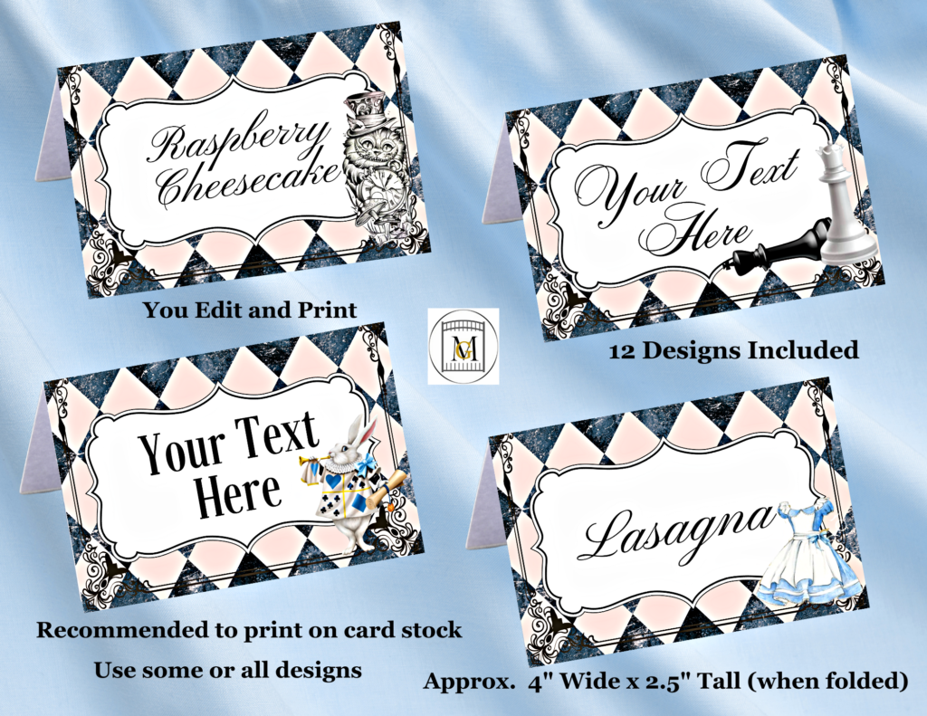 Alice in Wonderland Placecards Food Tent Label-Candy Label/EDITABLE ...