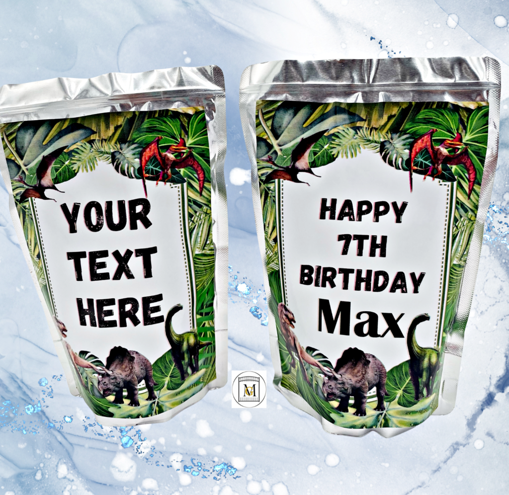 Dinosaur Birthday Party Drink Label Capri Sun Label EDITABLE · Major Gates