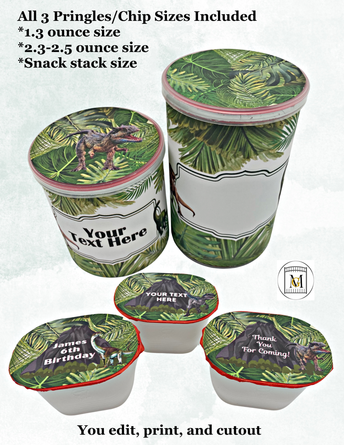 Dinosaur Birthday Party Pringles Chip Snack Can Labels - EDITABLE ...